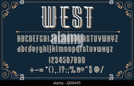 Vintage font in Wild West style. Handmade oldstyle typeface with grunge ...
