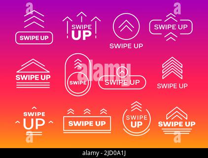 Swipe up icons and signs, arrow buttons for scroll and drag for social ...