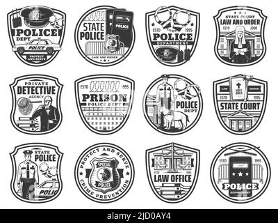 Police private detective agency labels badges and stamps set isolated ...
