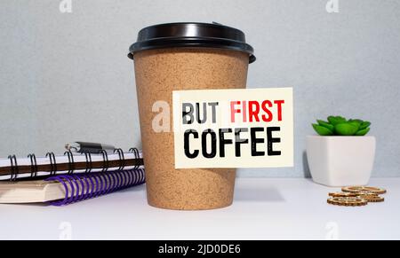 But First Coffee displayed on a vintage lightbox with coffee cup ...