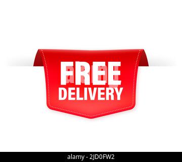 Free delivery red ribbon on white background. Logo vector. Isolated ...