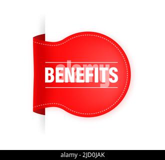 Benefits red ribbon in 3D style on white background. Vector ...