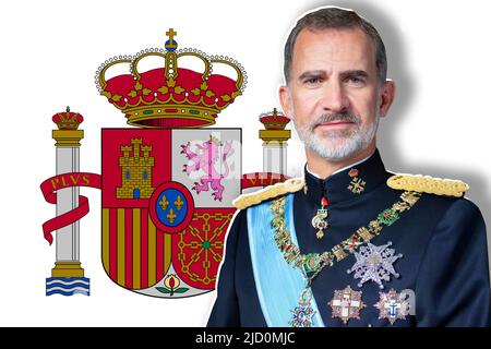 King Felipe VI of Spain, and coat of arms Stock Photo - Alamy