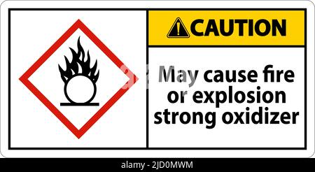 Caution May Cause Fire Or Explosion Sign On White Background Stock ...