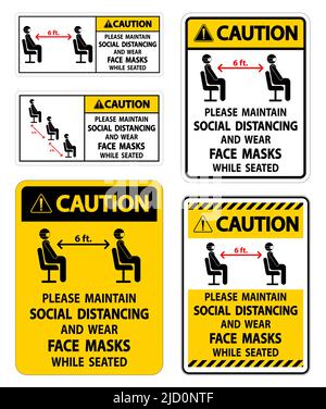 Caution Maintain Social Distancing Wear Face Masks Sign on white ...