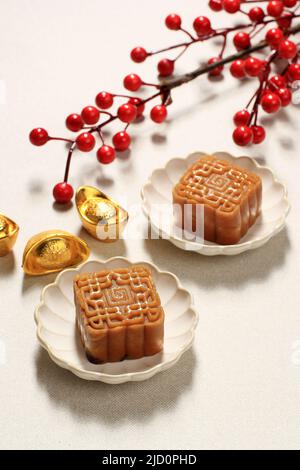 Close Up Square Mooncake for Mid Autumns Festival Stock Photo - Alamy