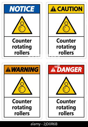 Symbol Warning counter rotating rollers sign label on transparent ...