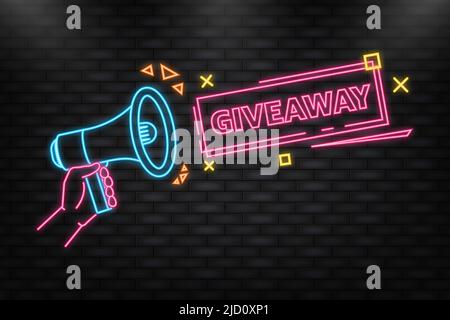Neon Icon. Giveaway logo template for social media post or website ...