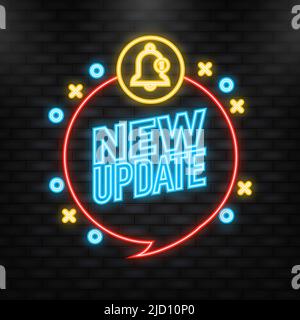 Neon Icon. New update flat label on blue background. Red banner. Vector ...
