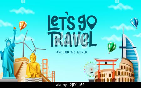Travelling around the world to famous landmarks vector banner ...
