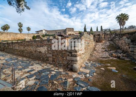 The outdoor area of the Alcazaba of Merida, Merida, Spain Stock Photo ...
