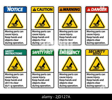 Moving parts can cause injury sign on white background Stock Vector ...