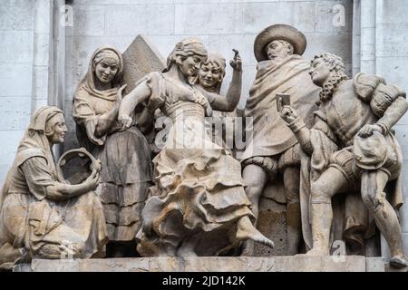 A beautiful sculpture on the Monument to Miguel de Cervantes, Madrid ...