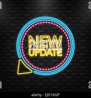 New version neon label on blue background. Red banner. Vector ...