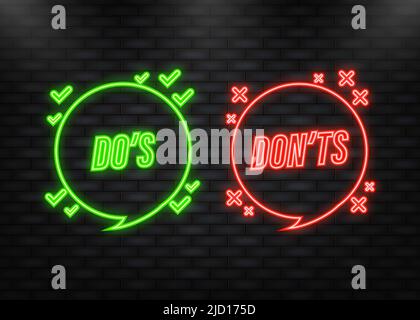 Neon Icon. Dos and Donts banner. Approved and Rejected. Positive ...