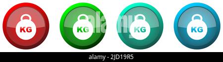 Weight, kg, kilogram round glossy web icon set, colorful buttons ...