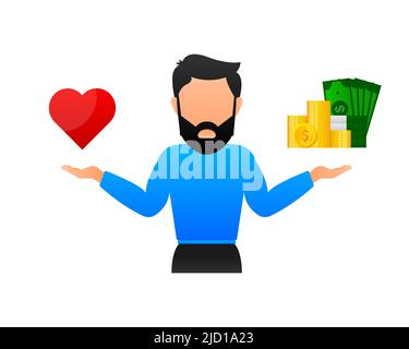 Love vs Money Scale. Balance Heart Dollar. Financial Choice Symbol ...