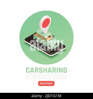 Carsharing carpooling ridesharing isometric background with electronic ...