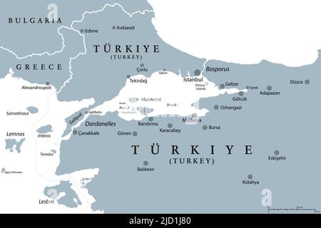 Bosporus and Dardanelles, political map. The Turkish Straits ...