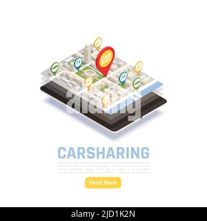 Carsharing carpooling ridesharing isometric icons with people using ...