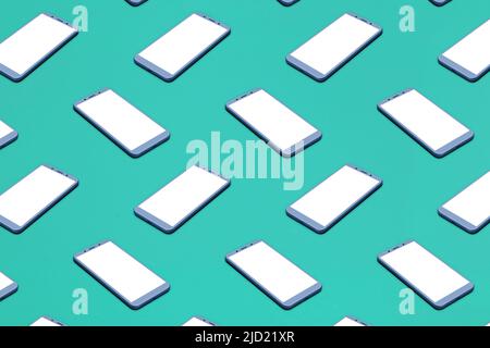 pattern with blank smart phones on light blue surface Stock Photo - Alamy