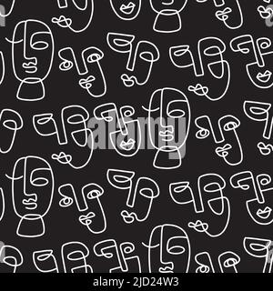 Continuous one line faces pattern. Linear female beauty models ...