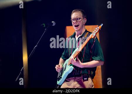 Simone Pagani, bassist of Pinguini Tattici Nucleari during Pinguini ...