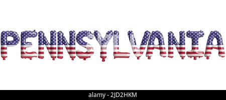 3d illustration of pennsylvania-letter balloons with state flag colors ...