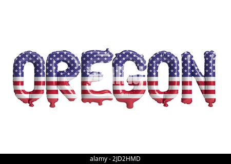 3d illustration of Oregon-letter balloons with state flag colors ...