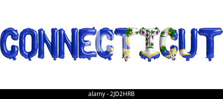 3d illustration of connecticut-letter balloons with usa flag colors ...