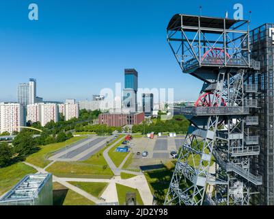 Aerial photo of “Spodek” arena complex and modern city center of ...