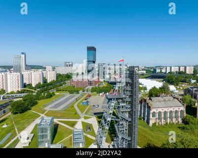 Aerial photo of “Spodek” arena complex and modern city center of ...