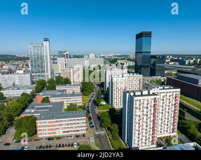 Aerial photo of “Spodek” arena complex and modern city center of ...