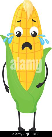 Cute corn cob character with sad emotions, face and mask keep distance ...