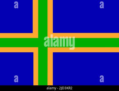 official flag of Unofficial Vendsyssel , Denmark at cloudy sky ...