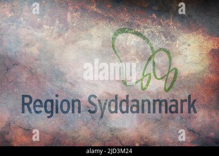 Top view of flag Region Syddanmark, Denmark. Danish travel and patriot ...
