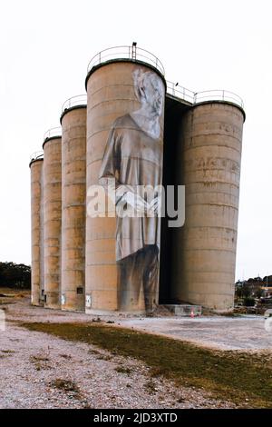 Photograph of the large cement storage silos at the now closed historic ...