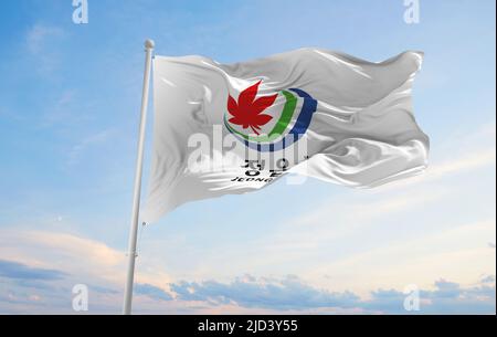 official flag of Jeongeup city, South Korea at cloudy sky background on ...