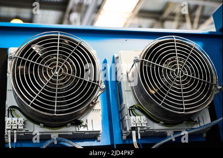 Air conditioners on electronic modules at production plant Stock Photo ...