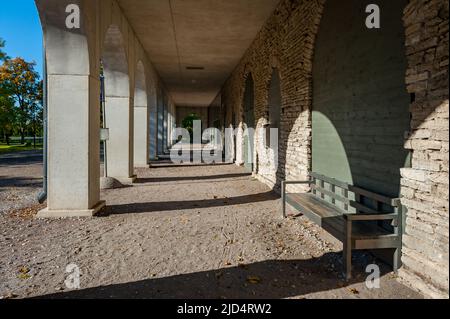 Arcade in modern style. Stables and carriage shed, ancilliary building ...