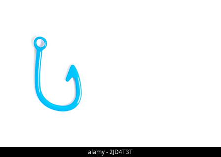 Blue fishing hook pendant isolated on white background with copy space ...