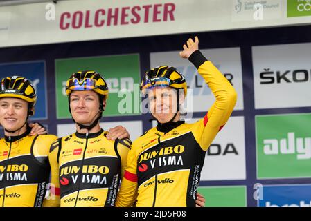 Teuntje Beekhuis, Karlijn Swinkels, Romy Kasper riders of team Jumbo ...