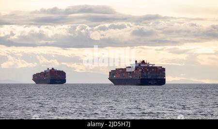 Big Container Ship parked in Burrard Inlet on the West Coast of Pacific ...
