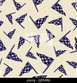 Race flag sketched seamless pattern. Vintage sport elements for drive ...