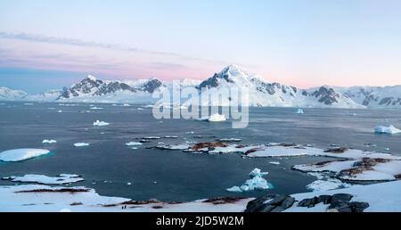 Evening view from Useful Island towards Graham Land, Antarctic ...