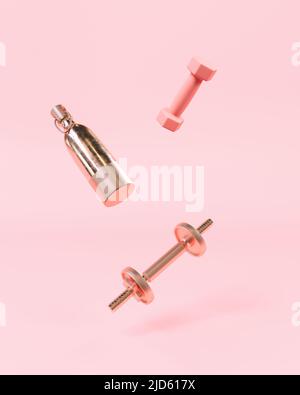 Set for fitness and gym on pastel background. Muscle exercise ...