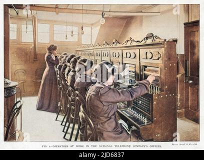 Operators practising in the switchboard at the National Telephone ...