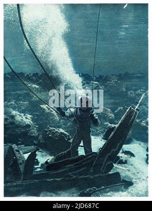 Illustration based on the first underwater photograph of a diver Stock ...