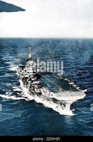 Aerial photograph of the Royal Navy aircraft-carrier HMS 'Indomitable ...