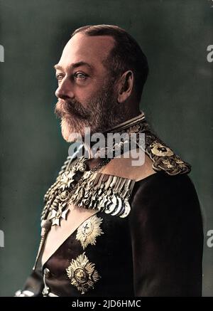 King George V (1865 - 1936), pictured during World War I working at a ...